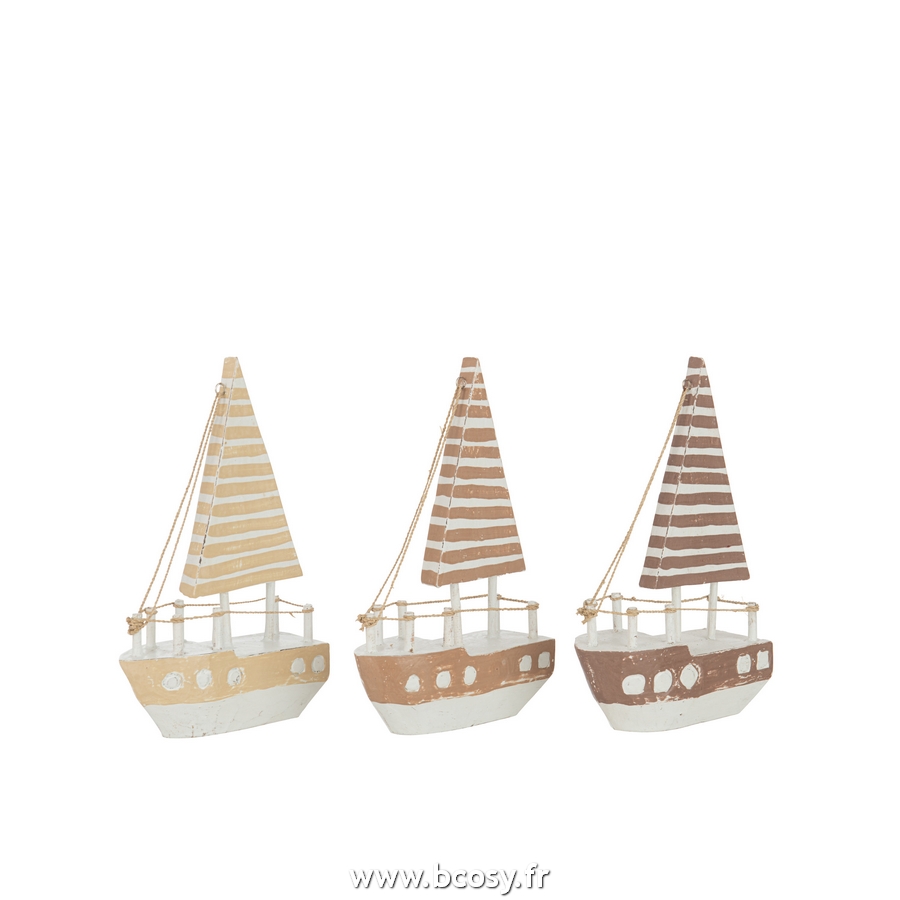 J-Line Bateau decoratif Alabasia Bois Marron-Blanc Large L25xB6xH25 cm ...