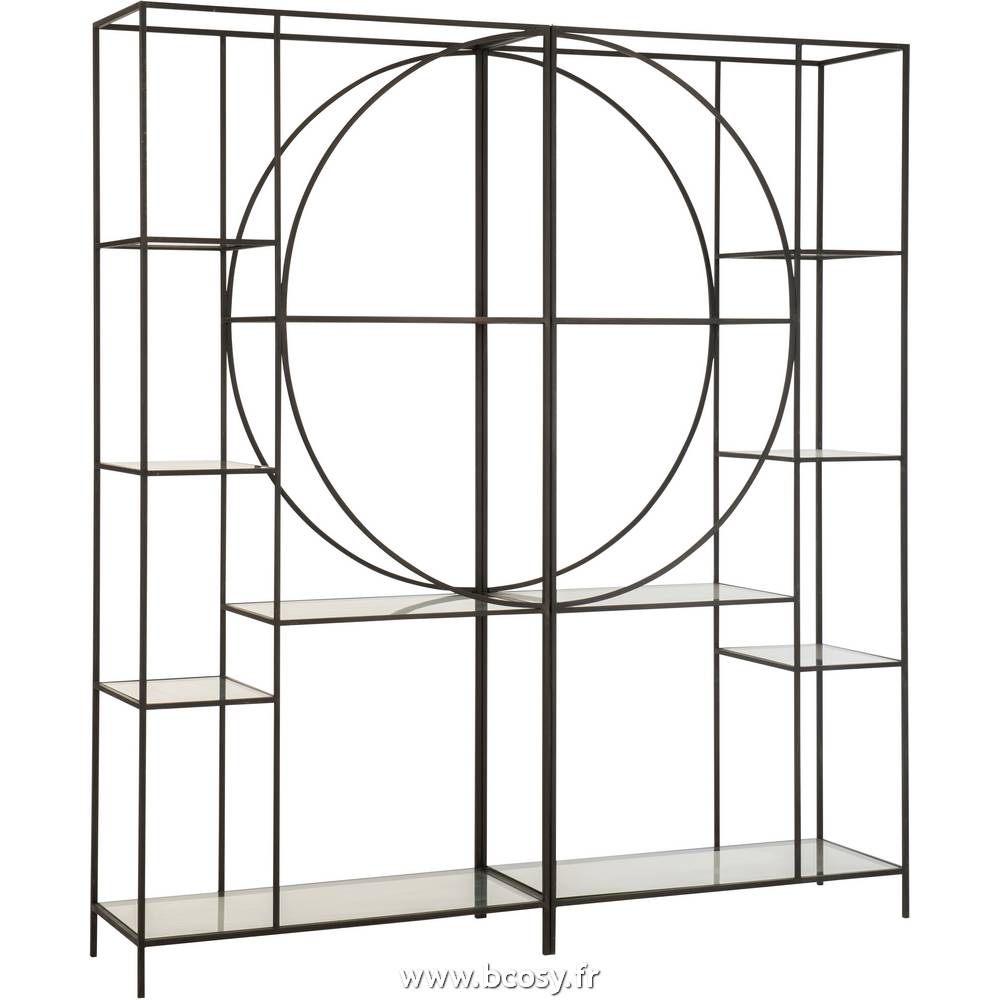 J-Line Etagere 2 Parties Cercle Metal-Verre Noir L181xB40xH200 JLine ...